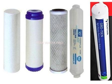 5 PC Water FIlter & Membrane PENTAIR GRO 1:1 RATIO 75 GPD - Replacemen ...